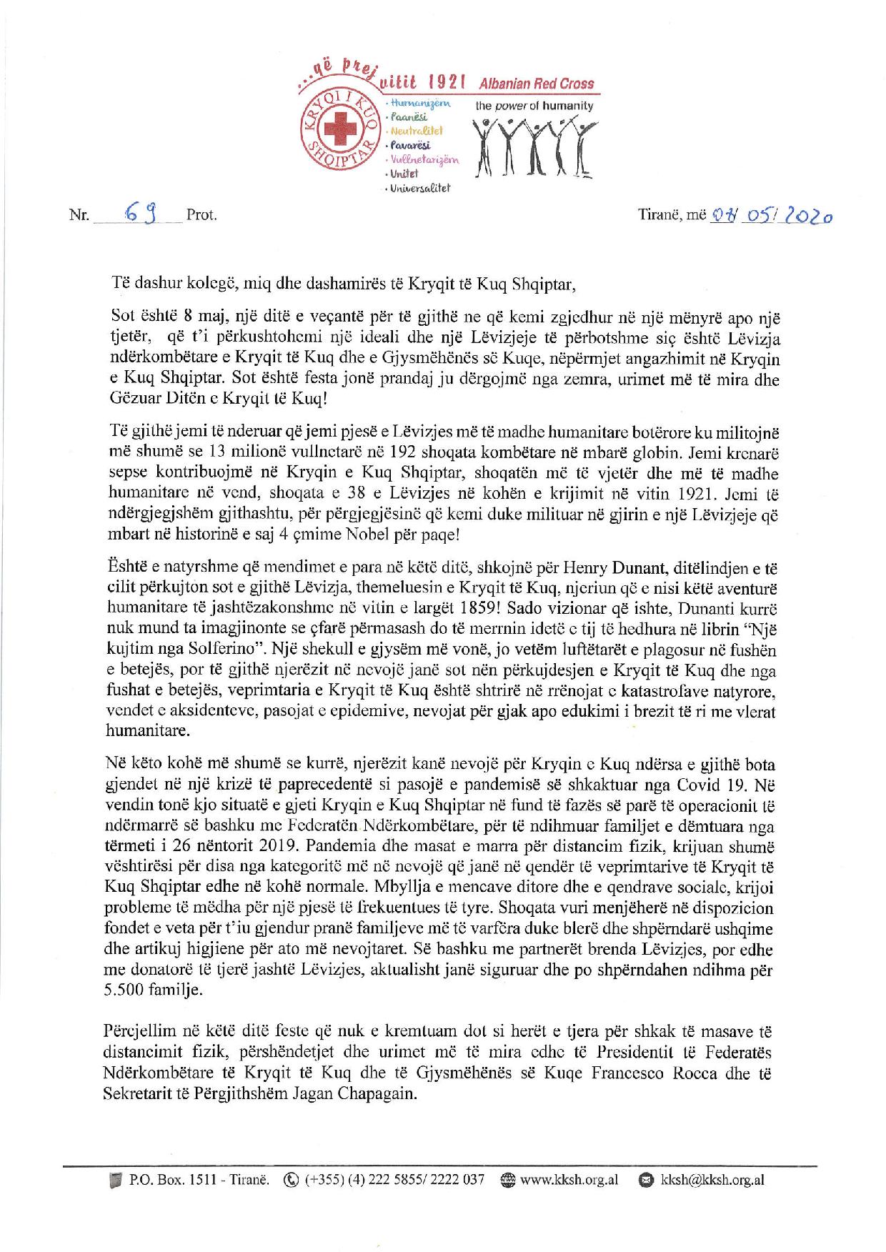 Përshëndetje e Presidentit të KKSH z. Ylli Alushi me rastin e 8 Majit ...